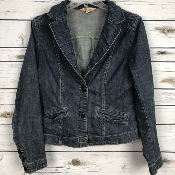 CAbi | Jackets & Coats | Cabi Large Denim Jean Jacket Pleated Collar ...